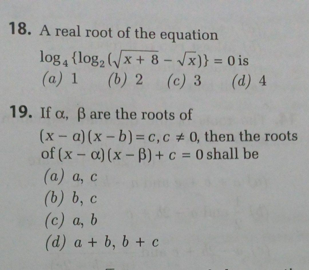 Solved 18. A real root of the equation log, {log2 (V x + 8 - | Chegg.com
