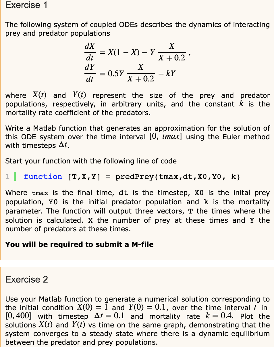 Solved Exercise 1 The following system of coupled ODEs | Chegg.com
