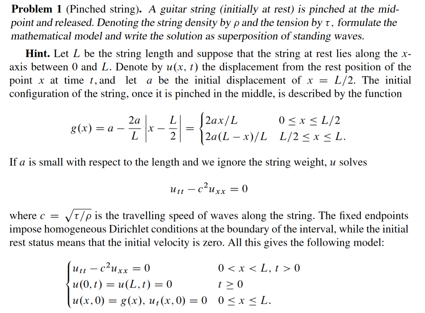 Solved Problem 1 (Pinched string). A guitar string | Chegg.com