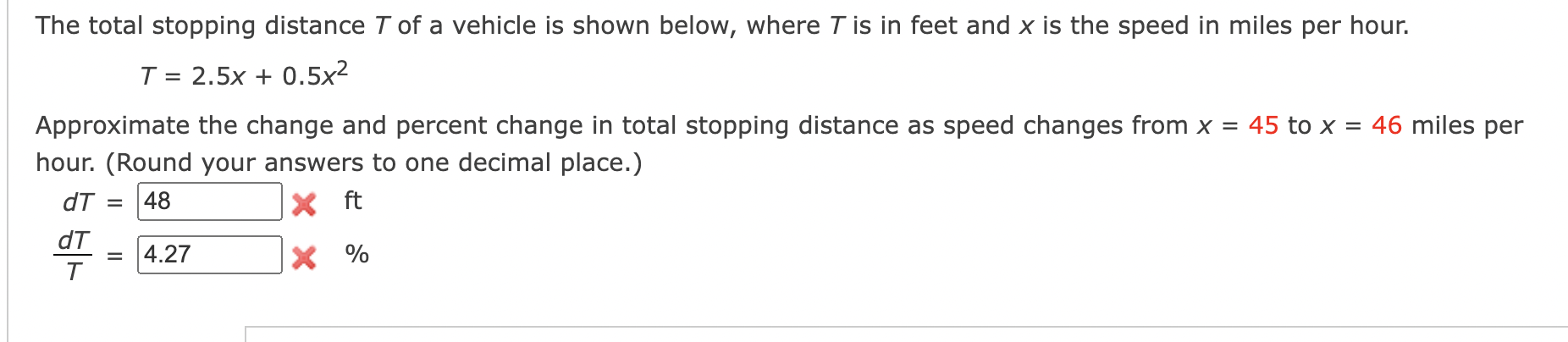 Solved The total stopping distance T of a vehicle is shown | Chegg.com