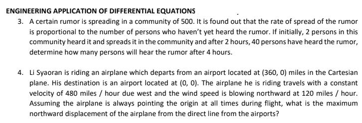 Solved ENGINEERING APPLICATION OF DIFFERENTIAL EQUATIONS 3. | Chegg.com