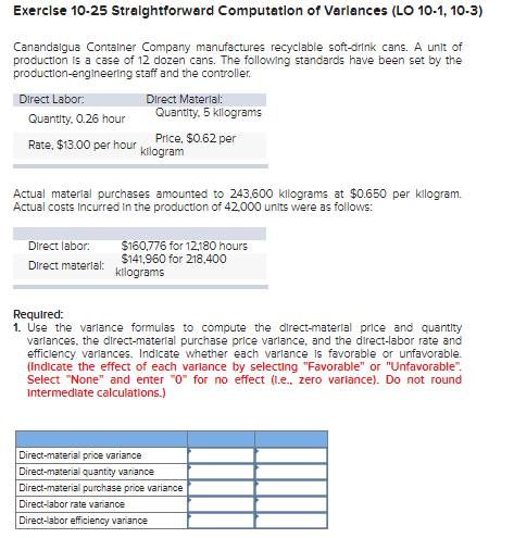 Solved Exercise 10-25 Straightforward Computation of | Chegg.com