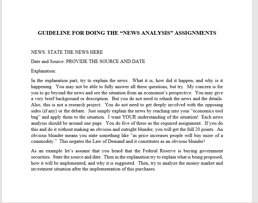 Solved GUIDELINE FOR DOING THE "NEWS ANALYSIS” ASSIGNMENTS | Chegg.com