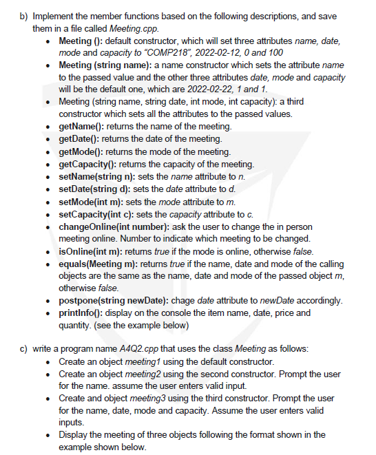 Solved Question \#2: Implementing a class (14 pts) a) A | Chegg.com