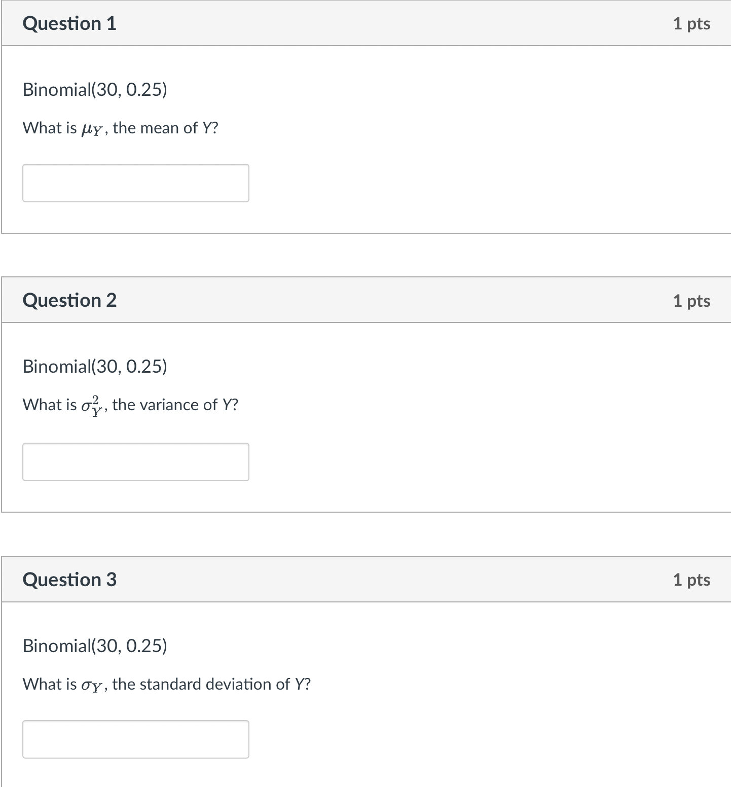 Solved What is μY, the mean of Y ? Question 2 Binomial( | Chegg.com