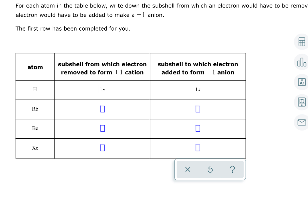 Solved For Each Atom In The Table Below Write Down The