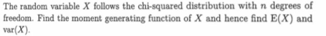 Solved The random variable X follows the chi-squared | Chegg.com