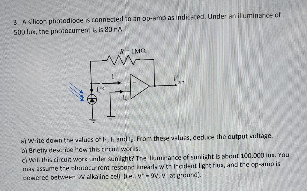 3. A silicon photodiode is connected to an op-amp as | Chegg.com
