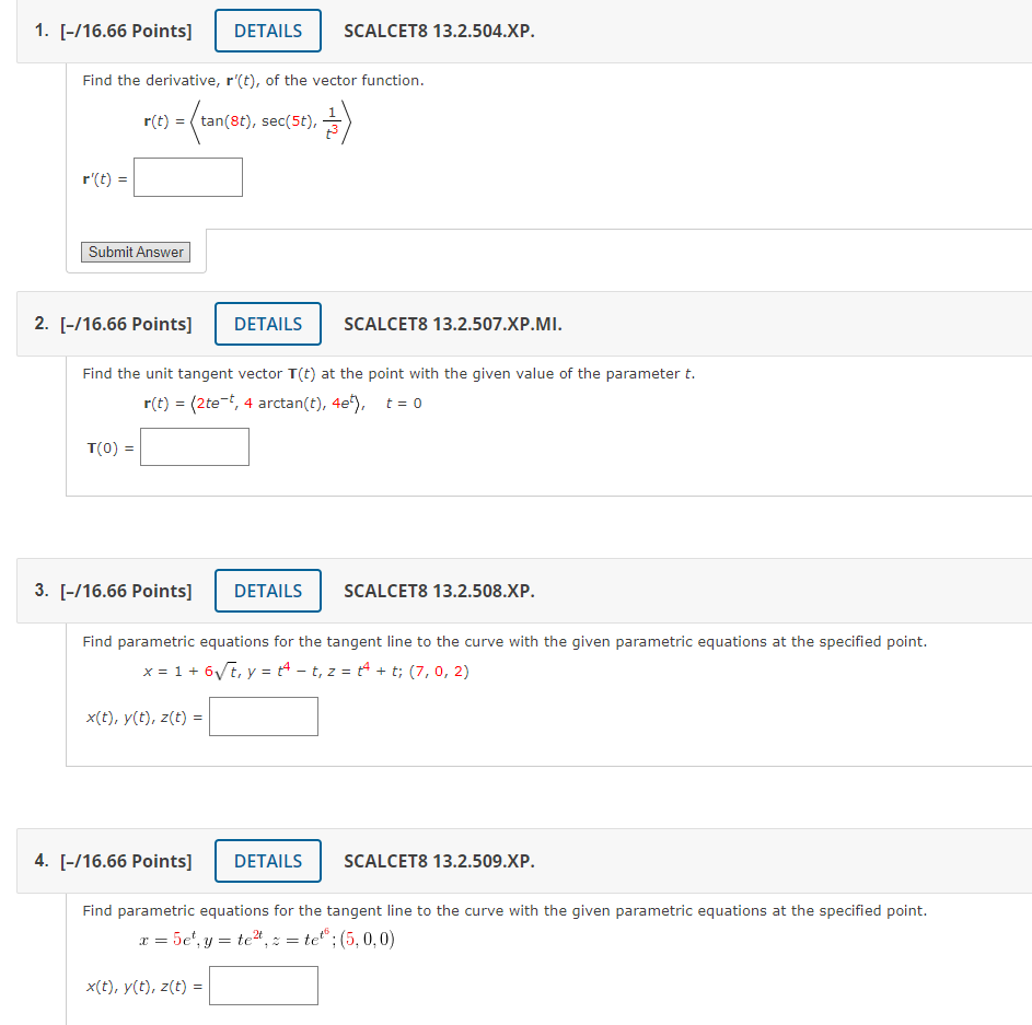 Solved 1. [-/16.66 Points] DETAILS SCALCET8 13.2.504.XP. | Chegg.com
