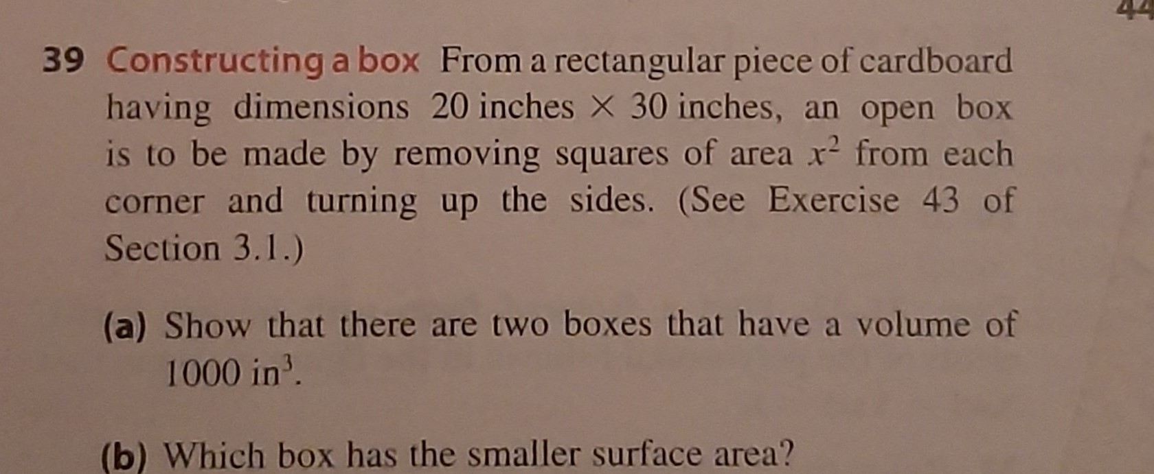 Solved 39 Constructing a box From a rectangular piece of | Chegg.com
