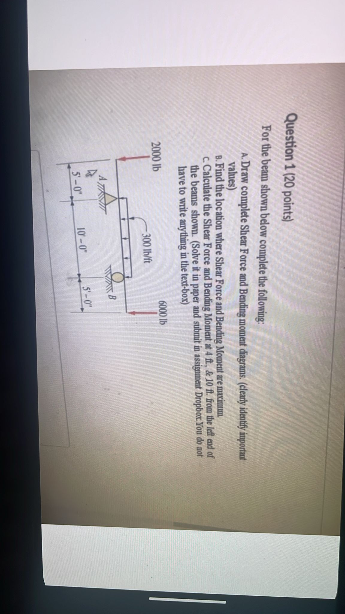 [Solved]: Question 1 (20 points) For the beam shown below c