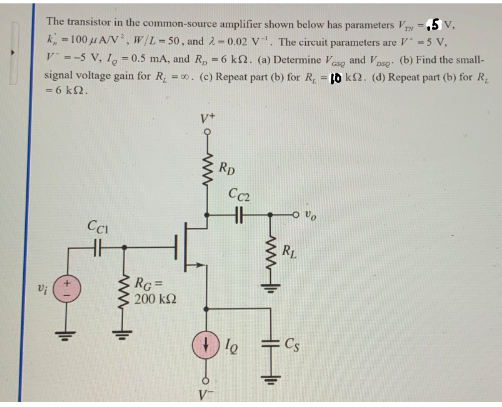 Solved The transistor in the common-source amplifier shown | Chegg.com
