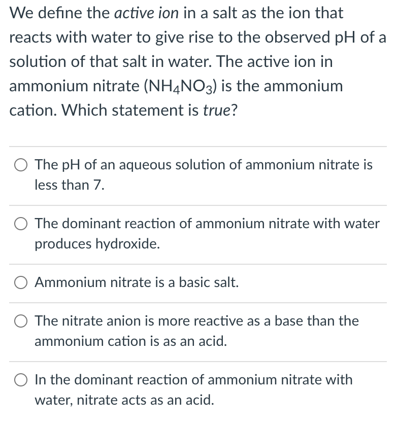 Solved We define the active ion in a salt as the ion that | Chegg.com