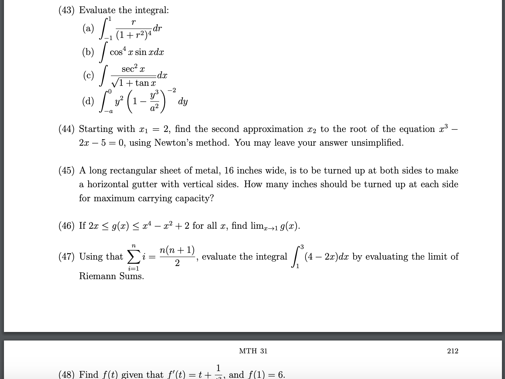 Solved (43) Evaluate the integral: (a) ∫−11(1+r2)4rdr (b) | Chegg.com