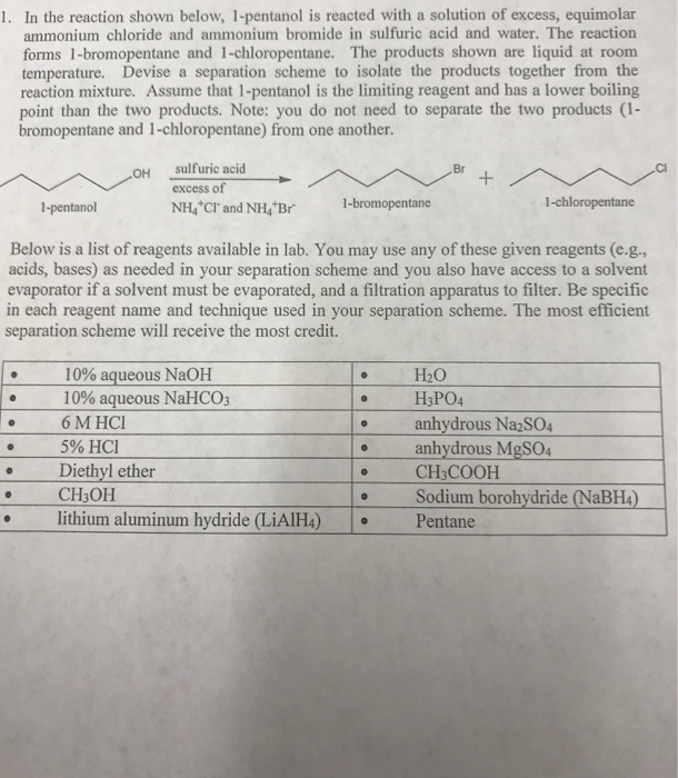 Solved Please create a separation scheme of 1-pentanol shown | Chegg.com