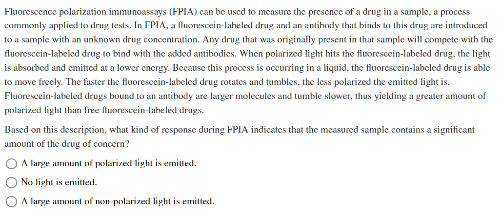 Solved Fluorescence polarization immunoassays (FPIA) can be | Chegg.com