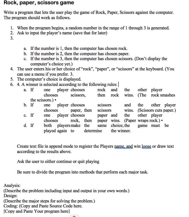 Solved Rock, paper, scissors game Write a program that lets | Chegg.com