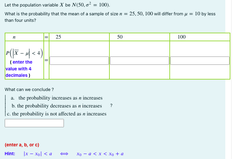 Solved Let the population variable X be N(50,σ2=100). What | Chegg.com