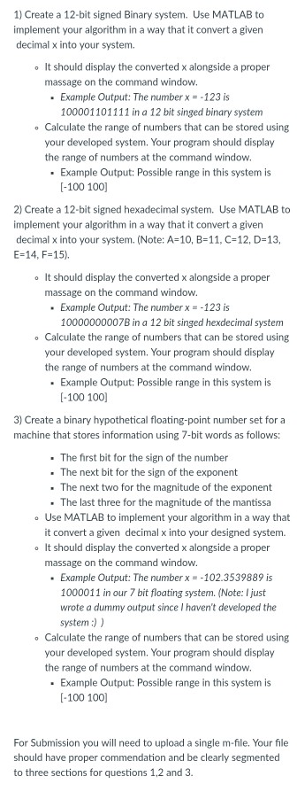 Solved Could you help me create a code in matlab for these 3 | Chegg.com