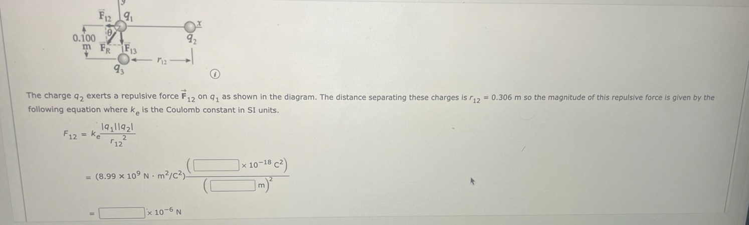 The charge q2 exerts a repulsive force F12 on q1 as | Chegg.com