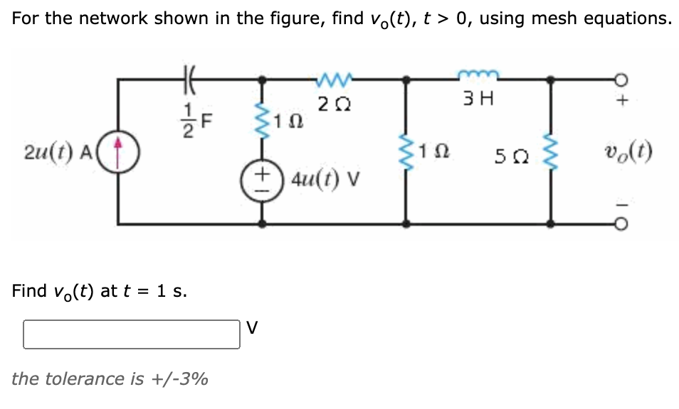 Solved For the network shown in the figure, find vo(t), t > | Chegg.com