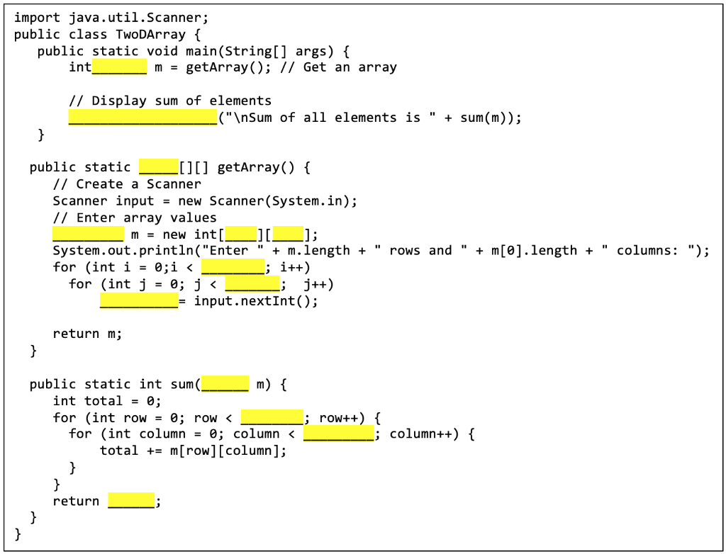 Solved Complete the following TwoDArray that results in a | Chegg.com