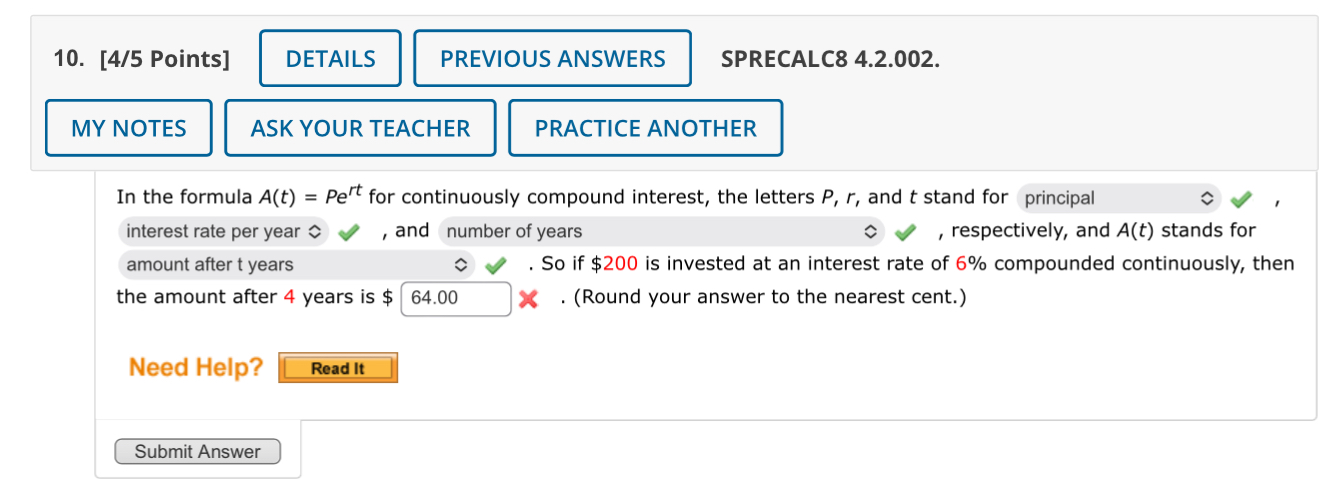 Solved In the formula A(t)=Pert for continuously compound | Chegg.com