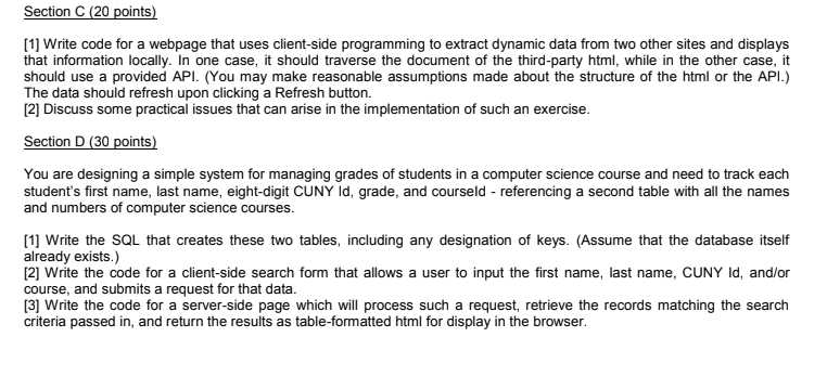 Section C (20 points) [1] Write code for a webpage | Chegg.com