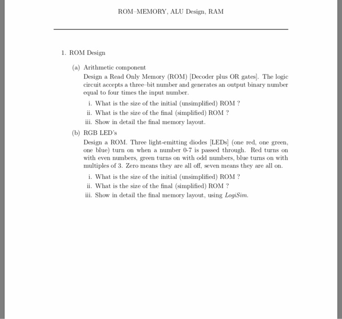 ROM-MEMORY, ALU Design, RAM 1. ROM Design (a) | Chegg.com