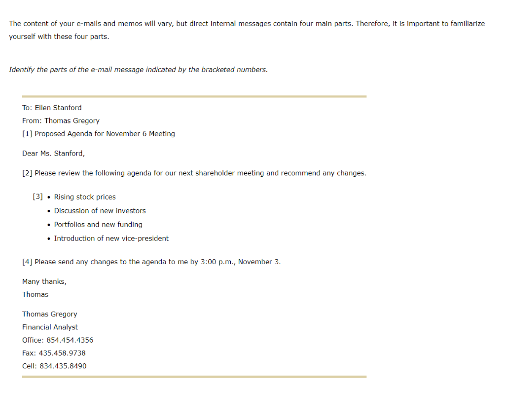 Solved The content of your e-mails and memos will vary, but | Chegg.com