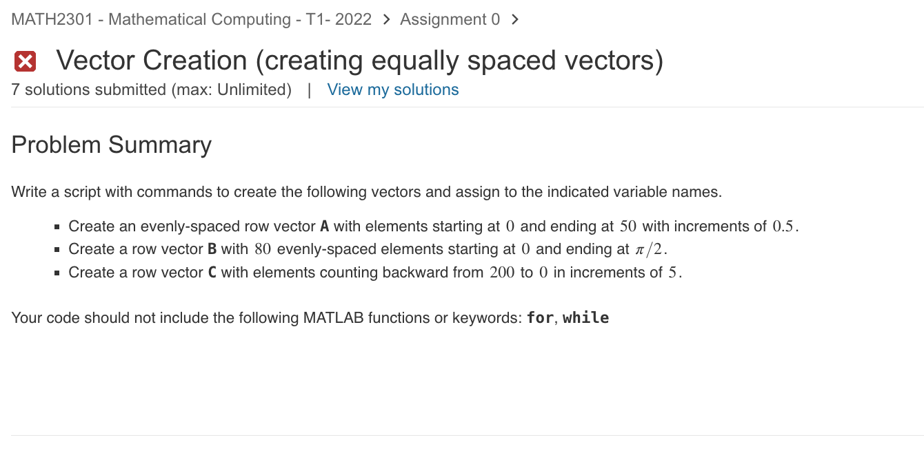 Solved MATH2301 - Mathematical Computing - T1-2022 > | Chegg.com