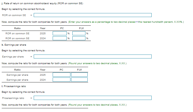 Solved j. Rate of return on common stockholders' equity (ROR | Chegg.com