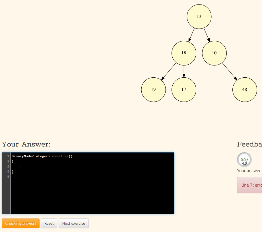 Solved X1107: Complete method makeTree Complete the method | Chegg.com