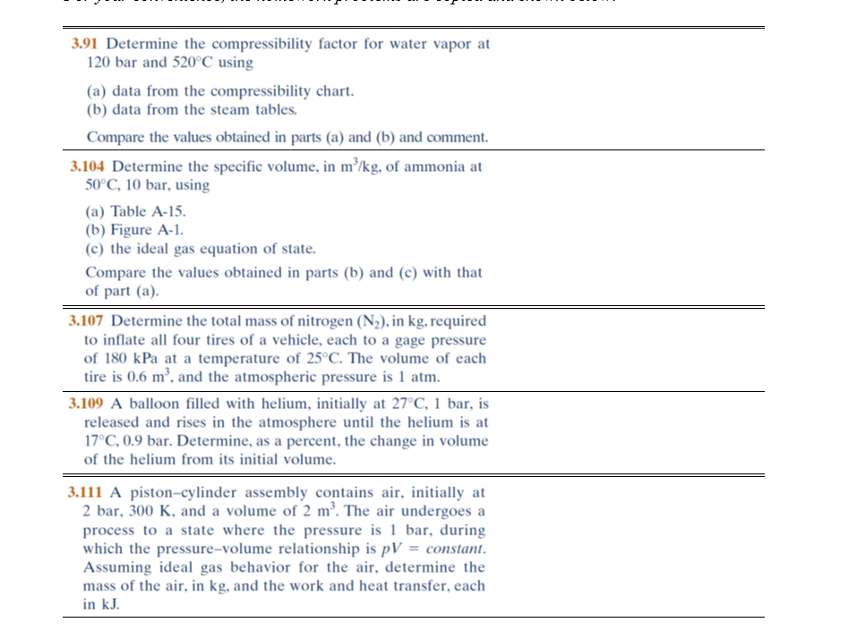3.91 Determine the compressibility factor for water | Chegg.com