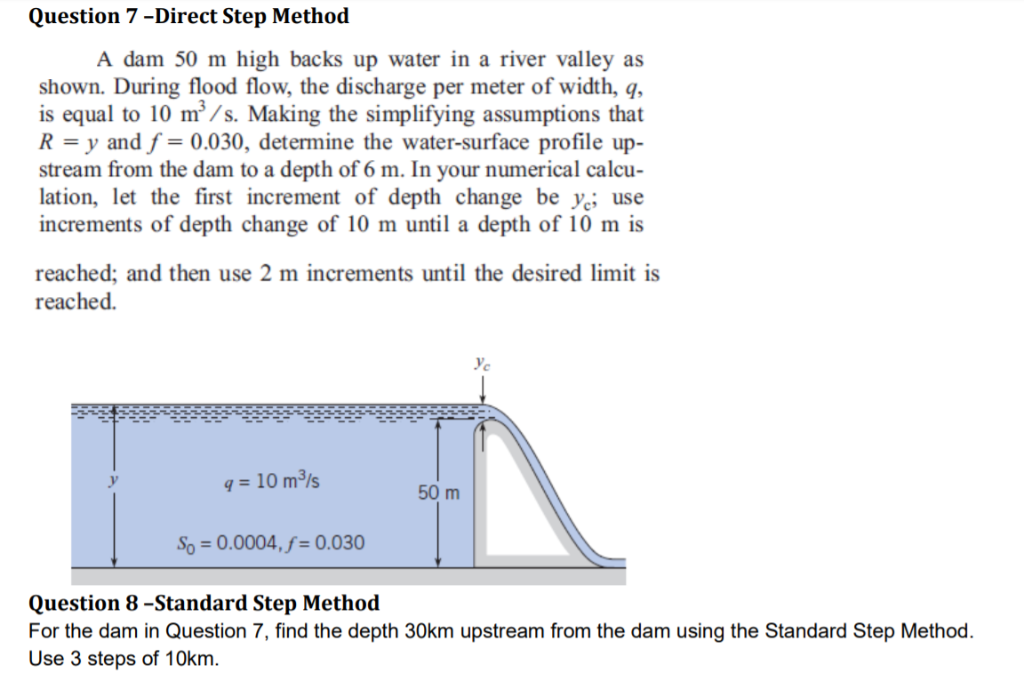 Solved Question 7 -Direct Step Method A dam 50 m high backs | Chegg.com