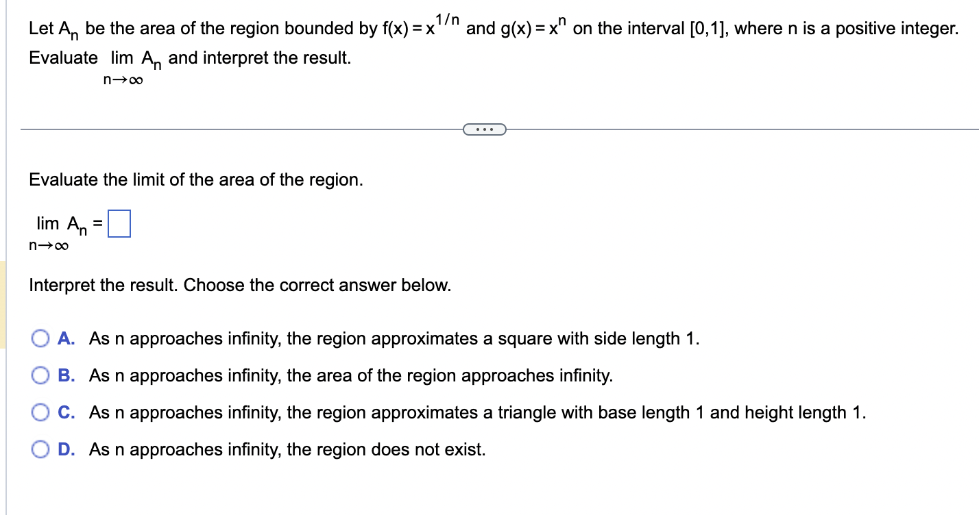 Solved Let An be the area of the region bounded by f(x)=x1/n | Chegg.com