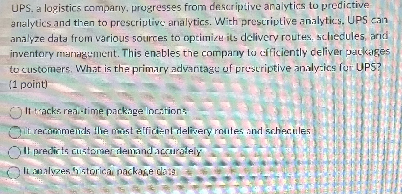 Solved UPS, a logistics company, progresses from descriptive | Chegg.com