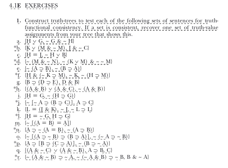 1. Construct truth-trees to test each of the | Chegg.com