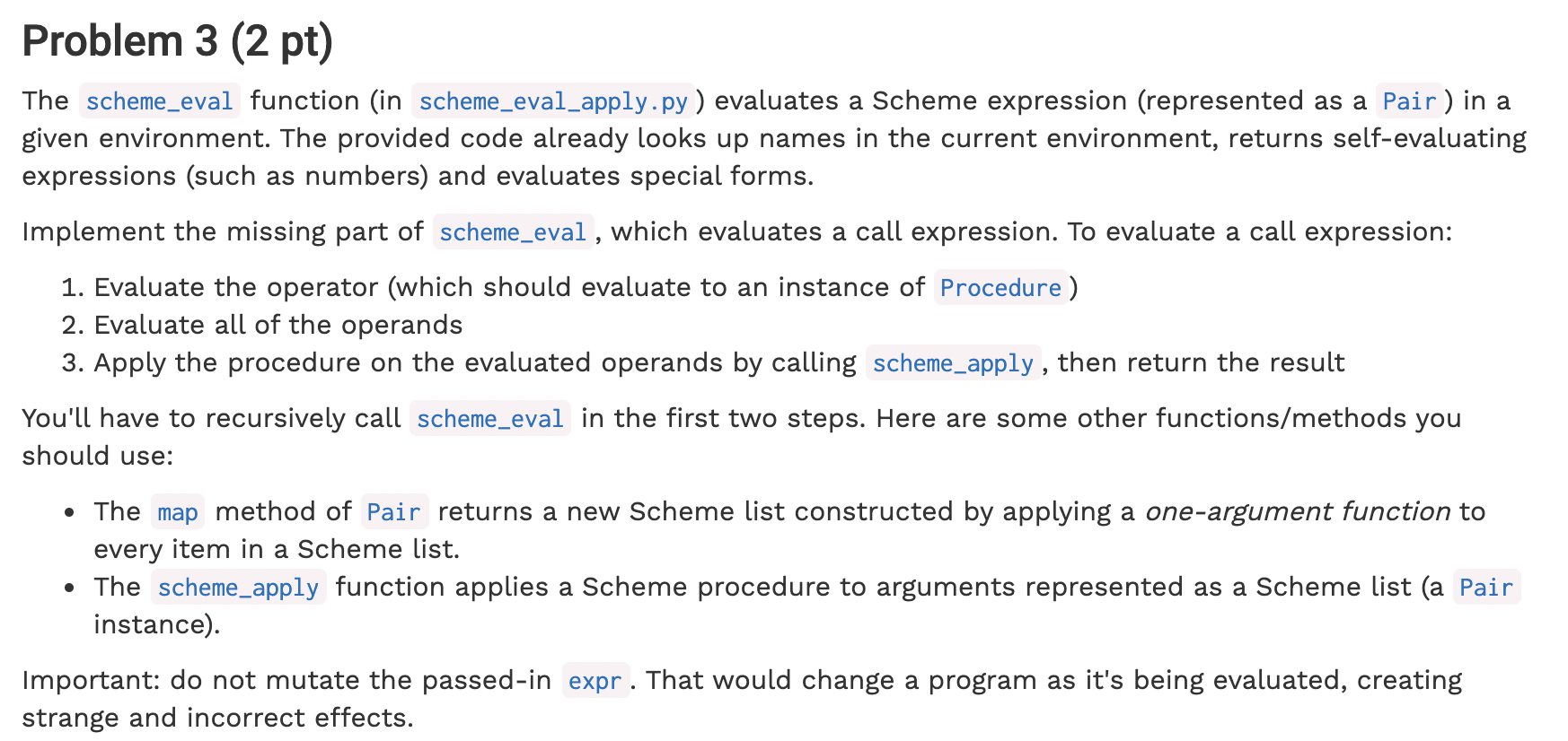 Solved Problem 3 (2 pt) The scheme_eval function (in | Chegg.com