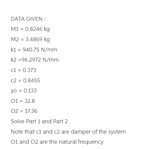 Part 1: Modelling of a 2DOF System 1. Draw the free | Chegg.com