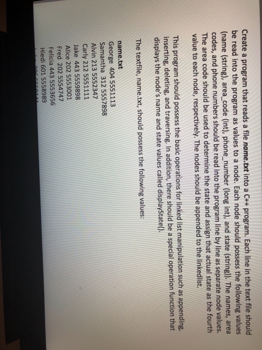 Solved Create a program that reads a file name.txt into a | Chegg.com