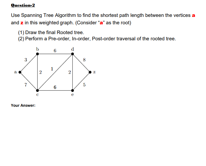Solved Question-1 Use Spanning Tree Algorithm to find the | Chegg.com