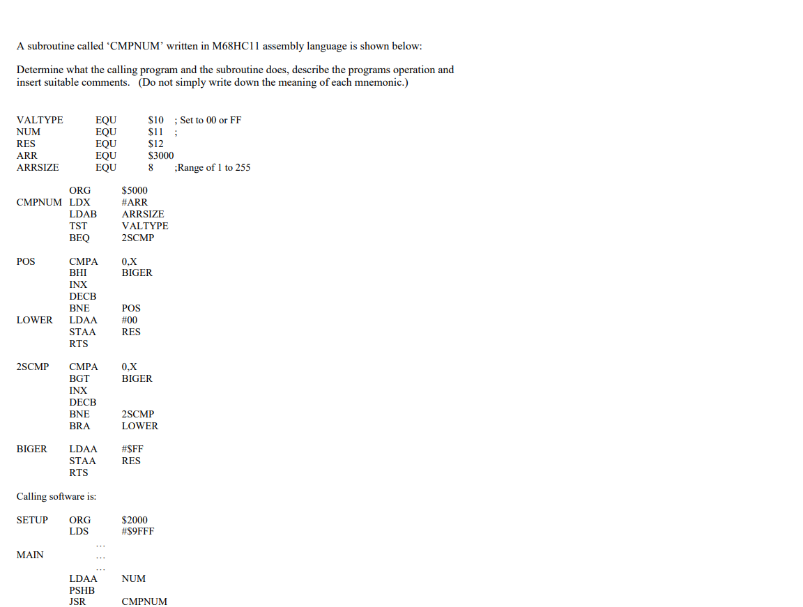 Solved A subroutine called "CMPNUM' written in M68HC11 | Chegg.com