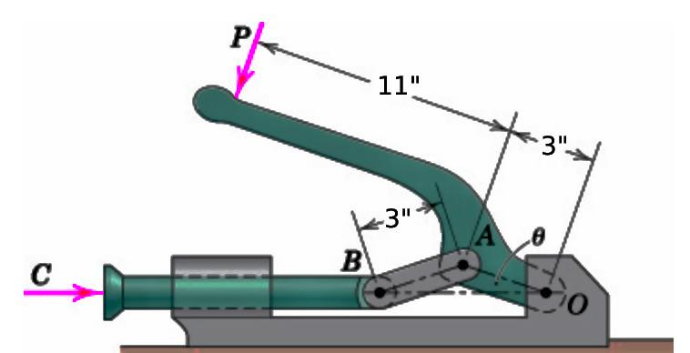 Solved For force P on the handle of the toggle clamp the | Chegg.com