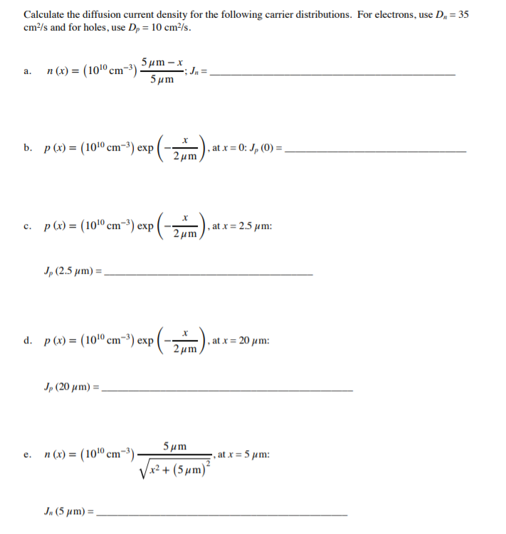 Solved Calculate the diffusion current density for the | Chegg.com