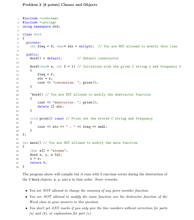Solved Problem 2 [8 ﻿points] ﻿Classes and Objects ``` | Chegg.com