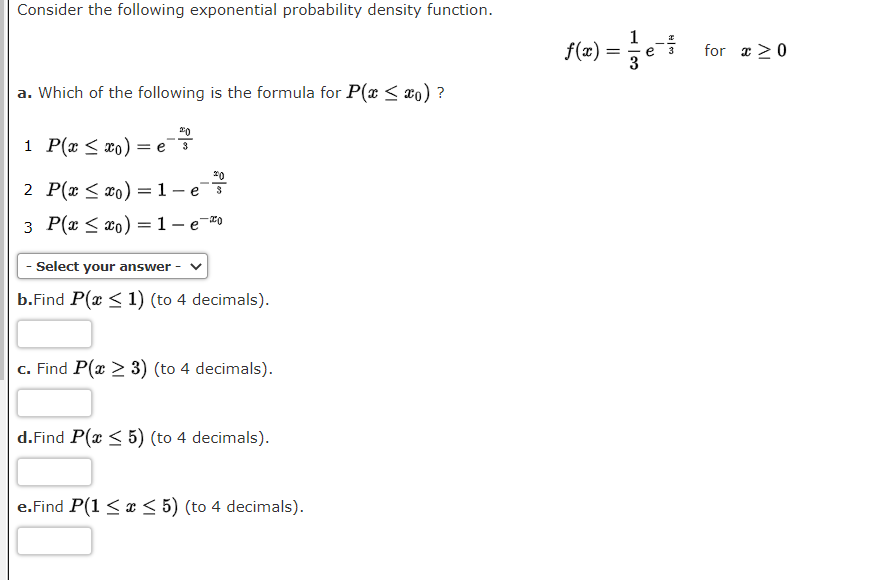 Solved Consider the following exponential probability | Chegg.com