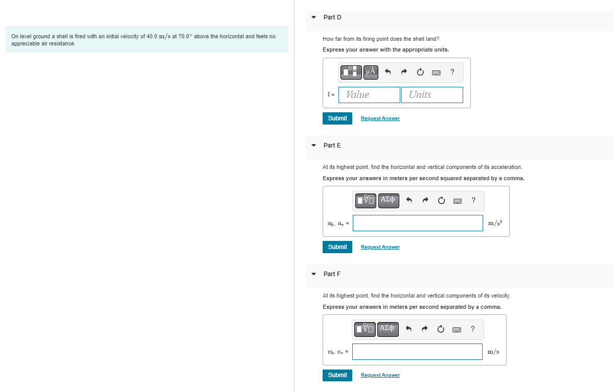 Solved On level ground a shell is fired with an initial | Chegg.com