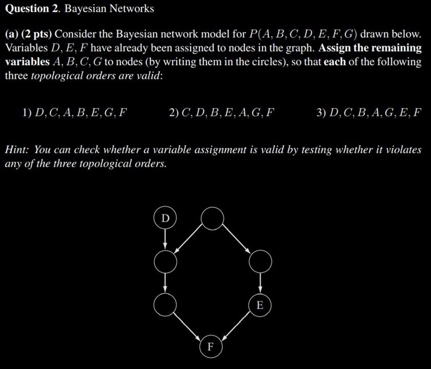 Solved Question 2. Bayesian Networks (a) (2 pts) Consider | Chegg.com Solved Question 2. Bayesian Networks (a) (2 pts) Consider | Chegg.com