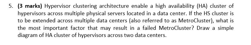 Solved 5. (3 marks) Hypervisor clustering architecture | Chegg.com